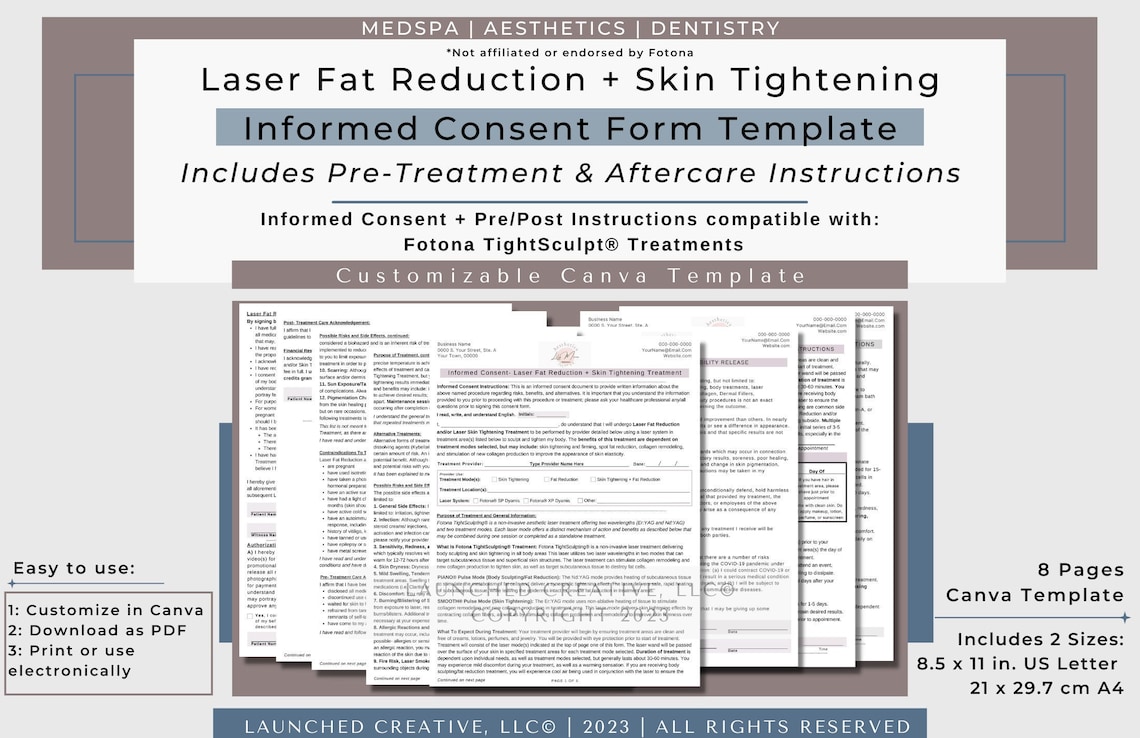 Laser Fat Reduction Skin Tightening Consent Form Template | Fotona ...