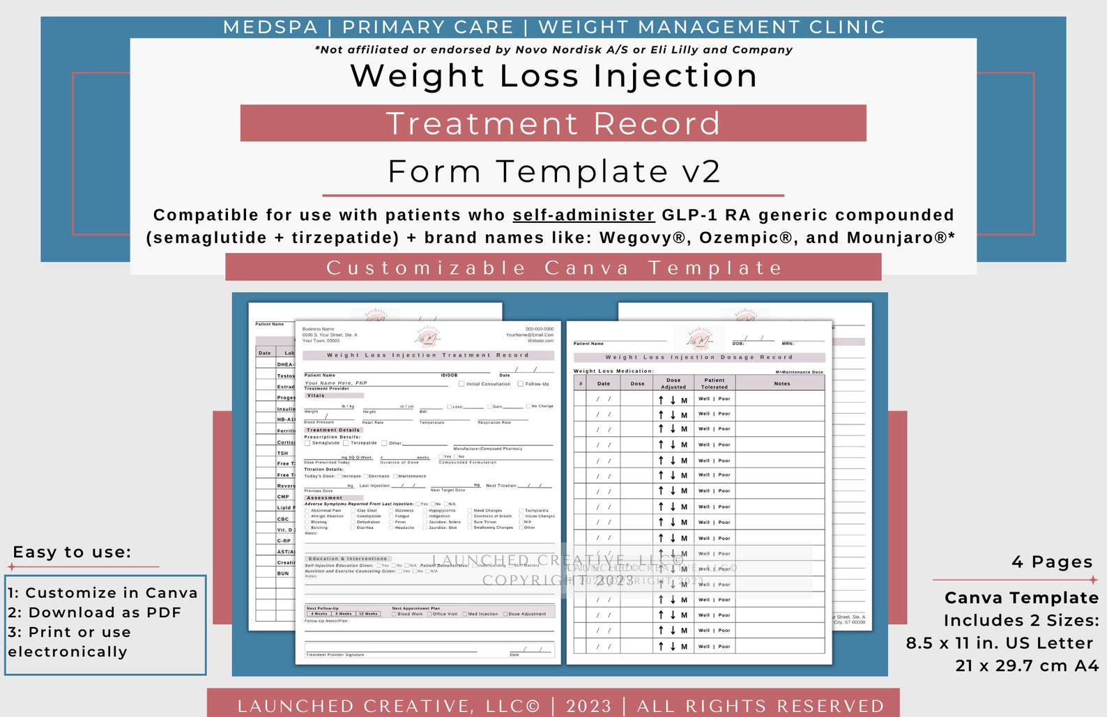 Weight Loss Injection Treatment Record Form Template V2 Semaglutide ...