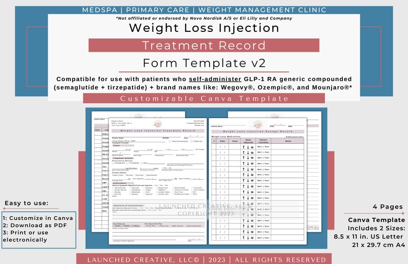 Weight Loss Injection Treatment Record Form Template V2 | Semaglutide ...