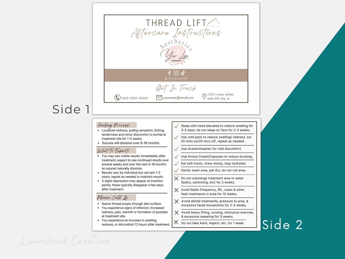 Thread Lift Aftercare Card Printable Thread Lift Aftercare | Etsy