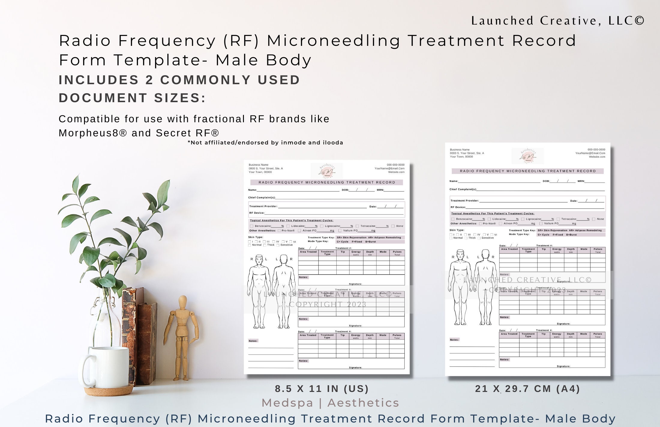 Radio Frequency Microneedling MALE Treatment Record Form RF Microneedle ...