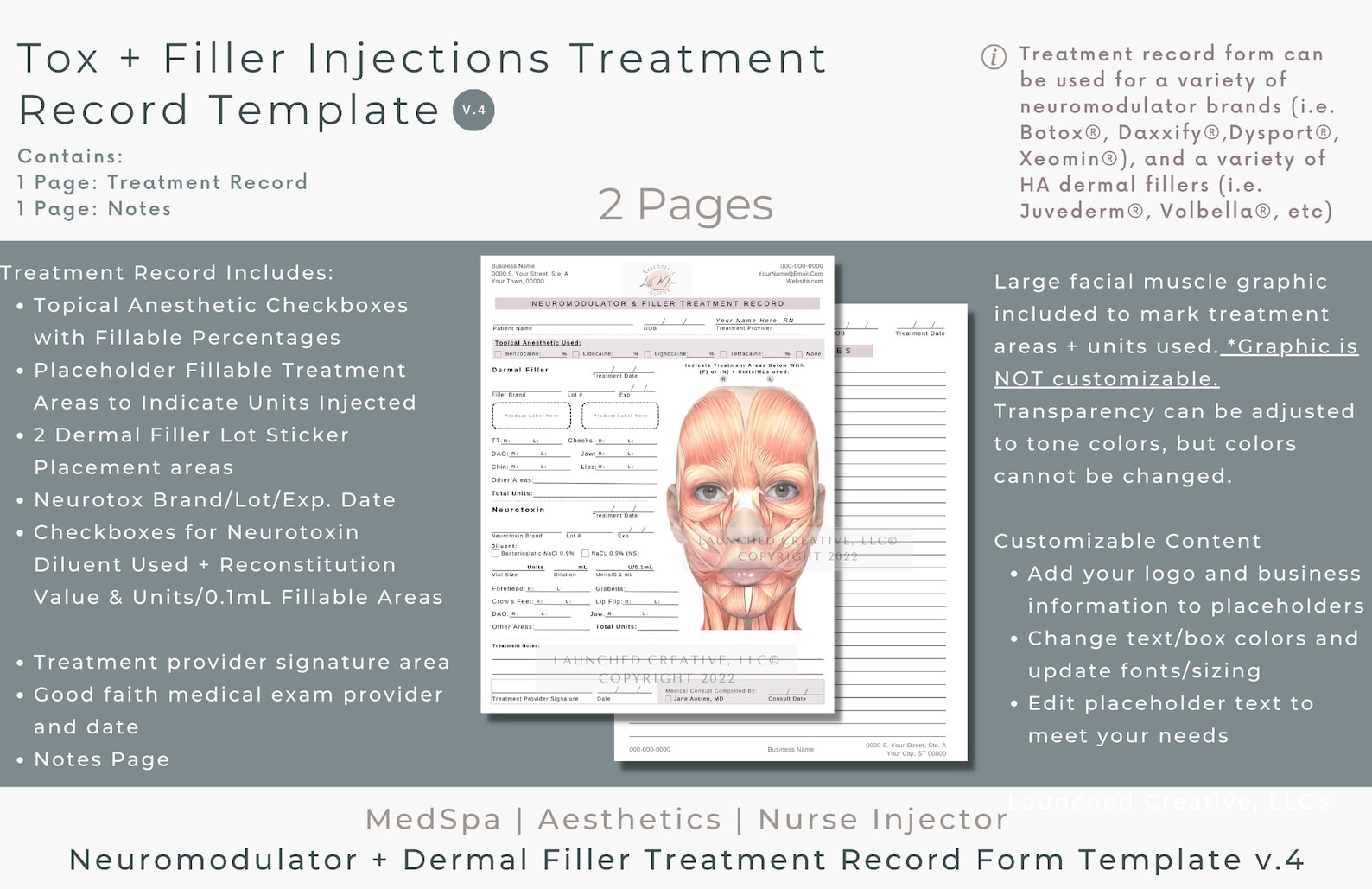 Filler Neurotoxin Injection Treatment Record Form Template | Aesthetic ...