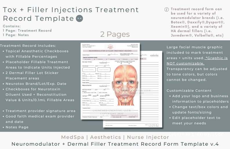 Filler Neurotoxin Injection Treatment Record Form Template | Aesthetic ...