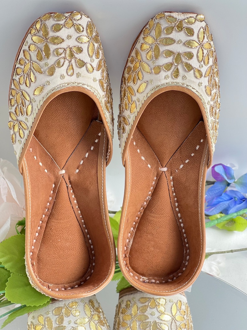 Leather Punjabi Jutti With Gold Floral Embroidery - Etsy