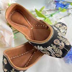 Leather Punjabi Jutti With Gold Floral Embroidery - Etsy
