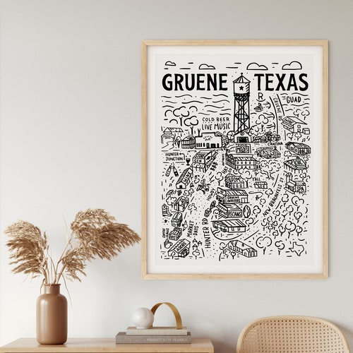Gruene Texas Map Art Silkscreen Poster Texas Cities texas - Etsy