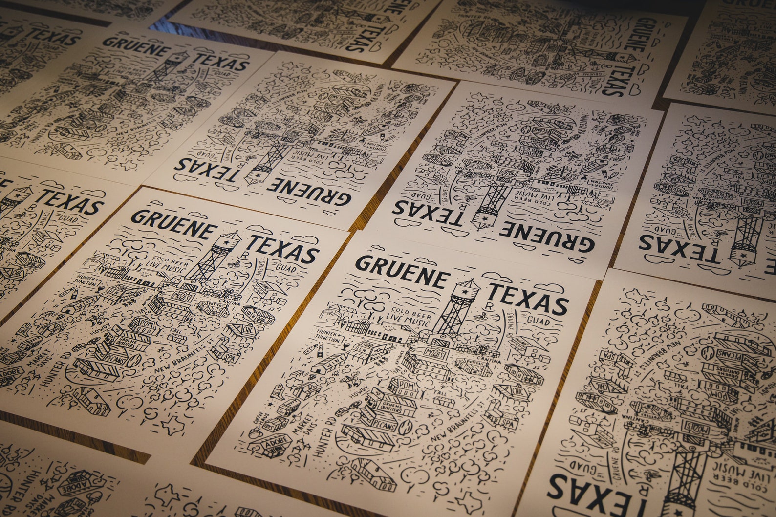 Gruene Texas Map Art Silkscreen Poster Texas Cities texas - Etsy