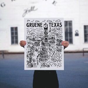 Gruene Texas Map | Art Silkscreen Poster | Texas Cities |texas Art - Etsy