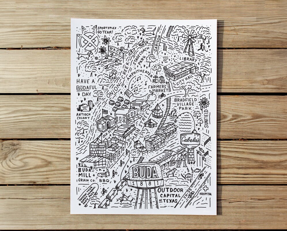 Buda Texas Map | Art Silkscreen Poster Map - Etsy