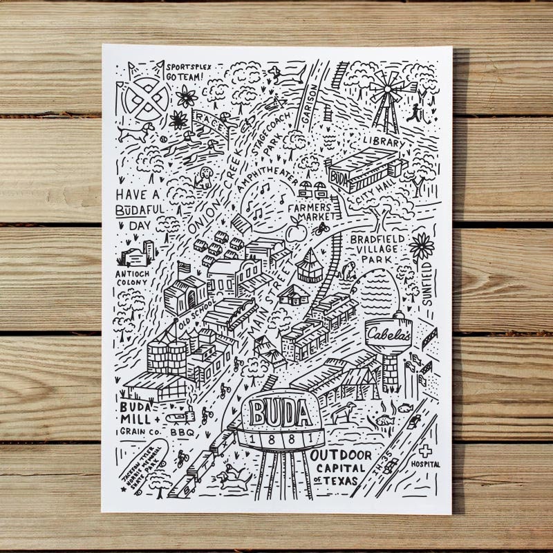 Buda Texas Map | Art Silkscreen Poster Map - Etsy
