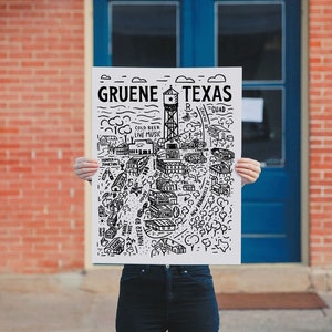 Gruene Texas Map | Art Silkscreen Poster | Texas Cities |texas Art - Etsy