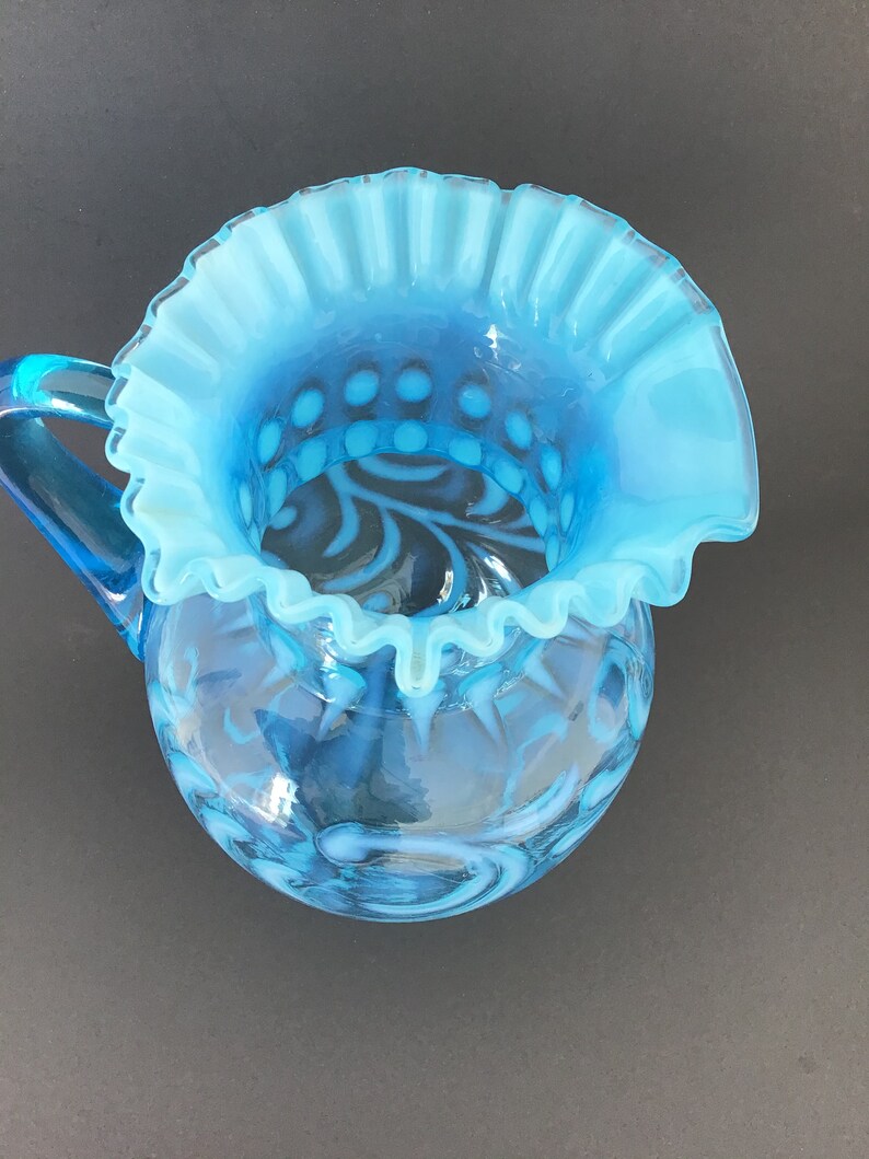 Victorian Aqua Blue Opalescent Pitcher Made by Fenton circa - Etsy