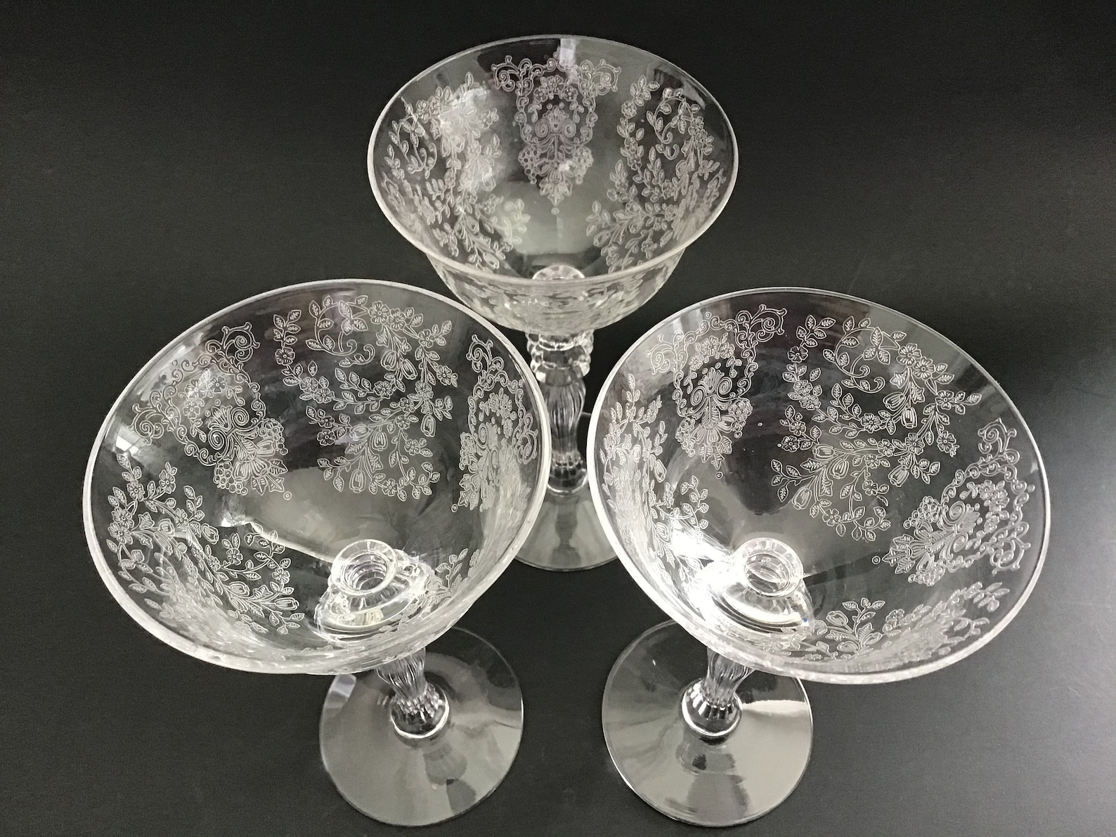 Vintage Etched Duncan & Miller Liquer Coctail Glasses Adoration Pattern ...