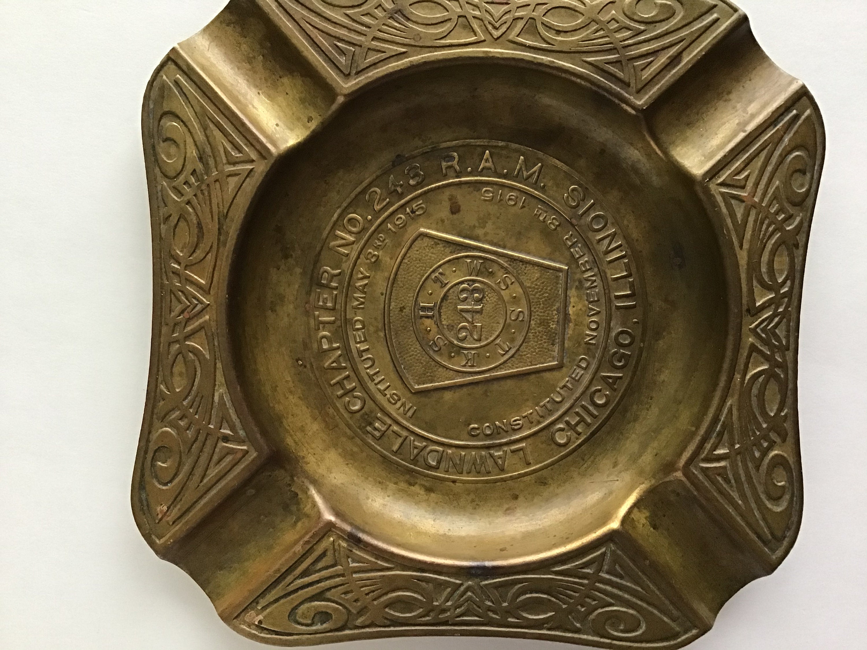 Antique Brass Ashtray With Masonic Symbols Made by S. D. Childs & Co ...