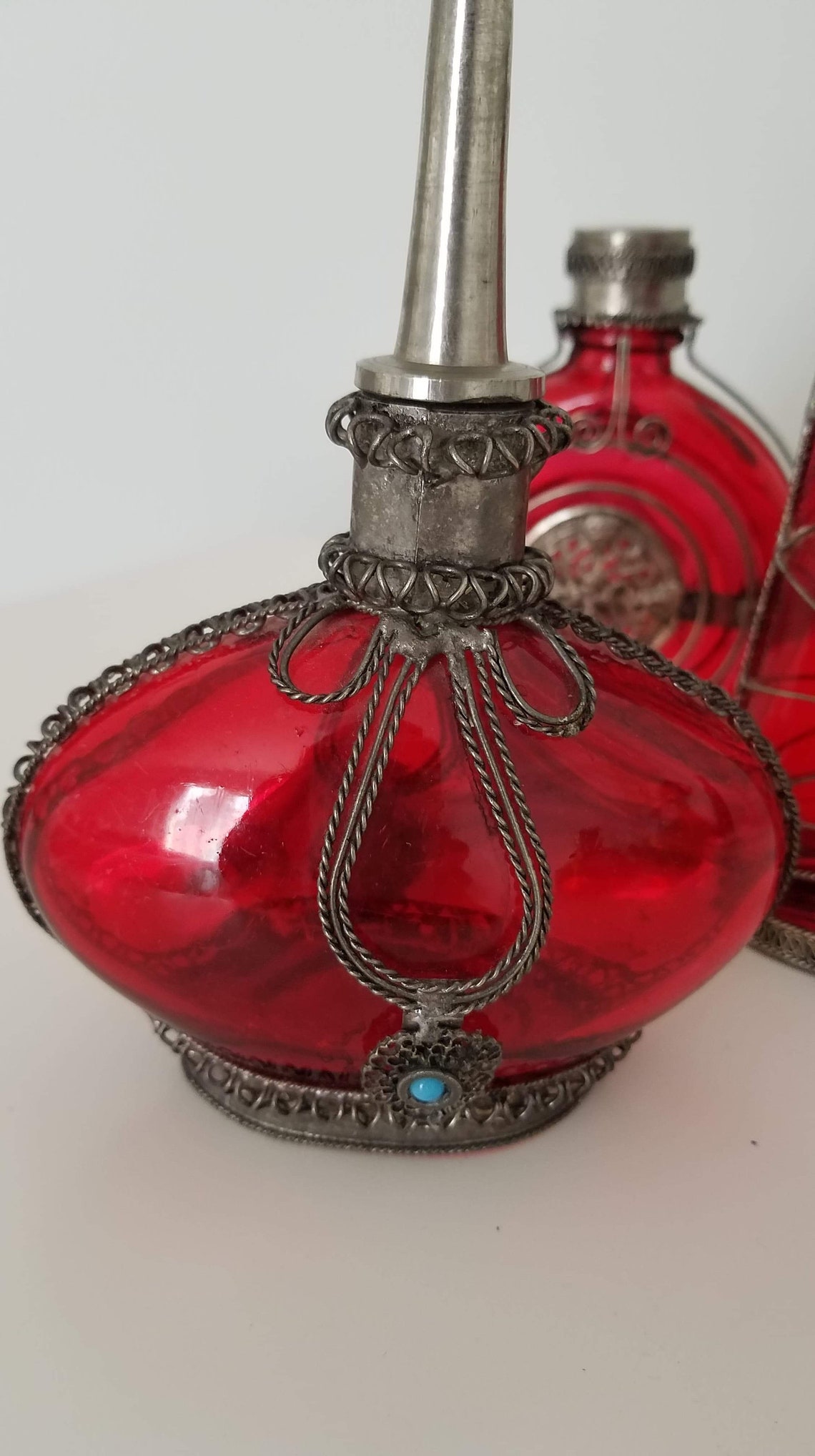 Vintage Moroccan Ruby Red Perfume Bottles With Wire Filigree - Etsy