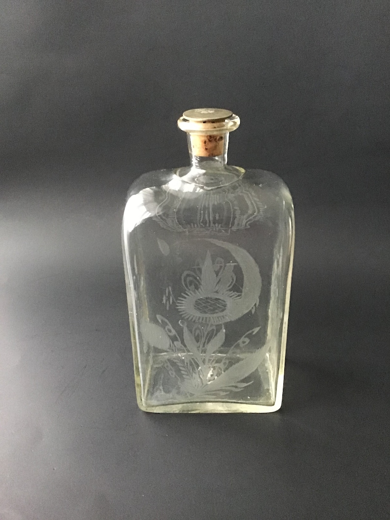 Antique Swedish Hand Blown Crown and Flowers Etched Bottle/decanter ...