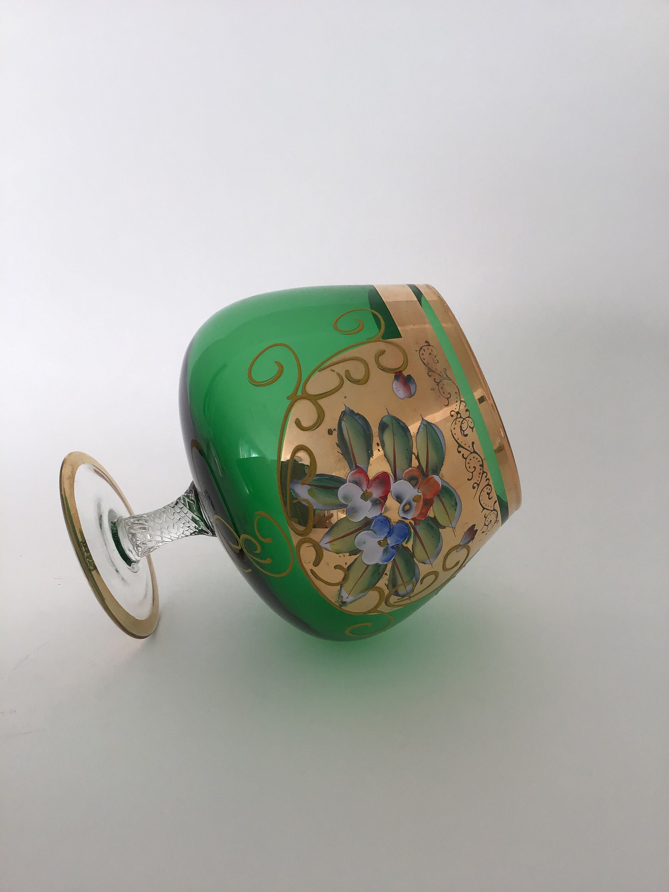 Vintage Emerald Green Glass Gilted Hand Painted Stemmed Candy | Etsy