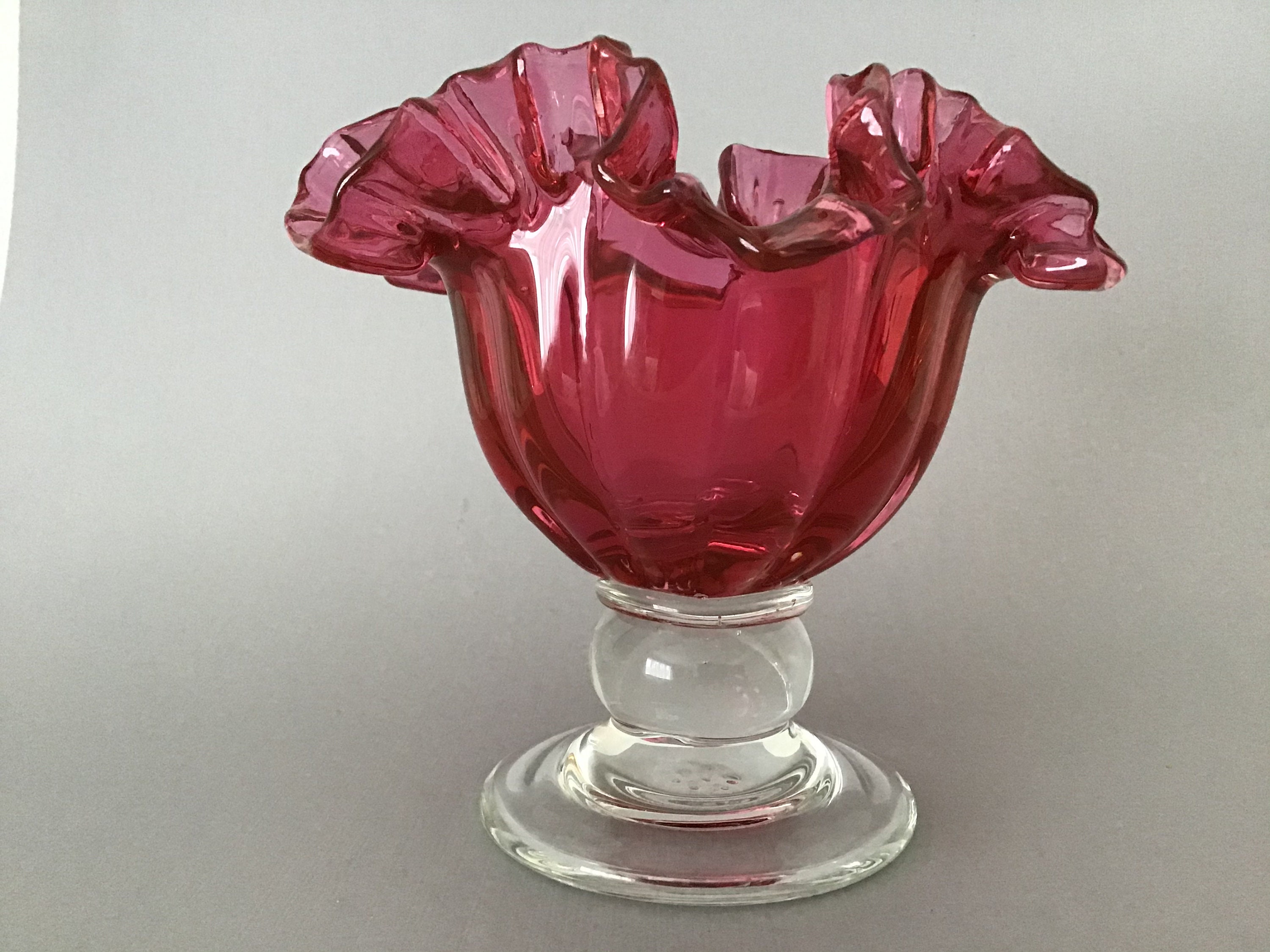 Vintage Pink Cranberry Glass Ruffled Edge Pedestal Candy Dish - Etsy ...