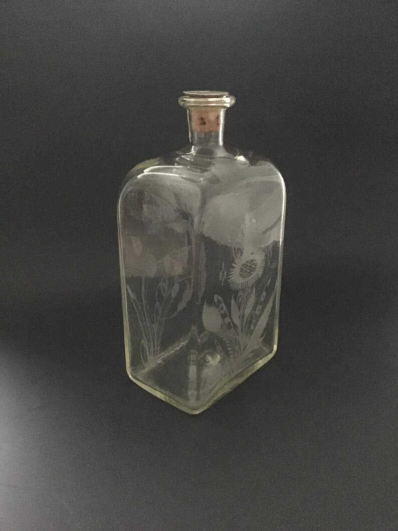Antique Swedish Hand Blown Crown and Flowers Etched Bottle/decanter ...