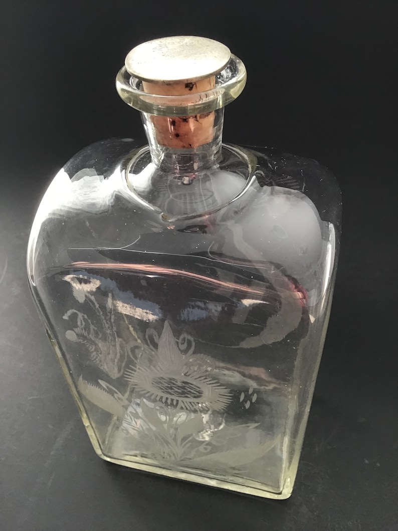 Antique Swedish Hand Blown Crown and Flowers Etched Bottle/decanter ...