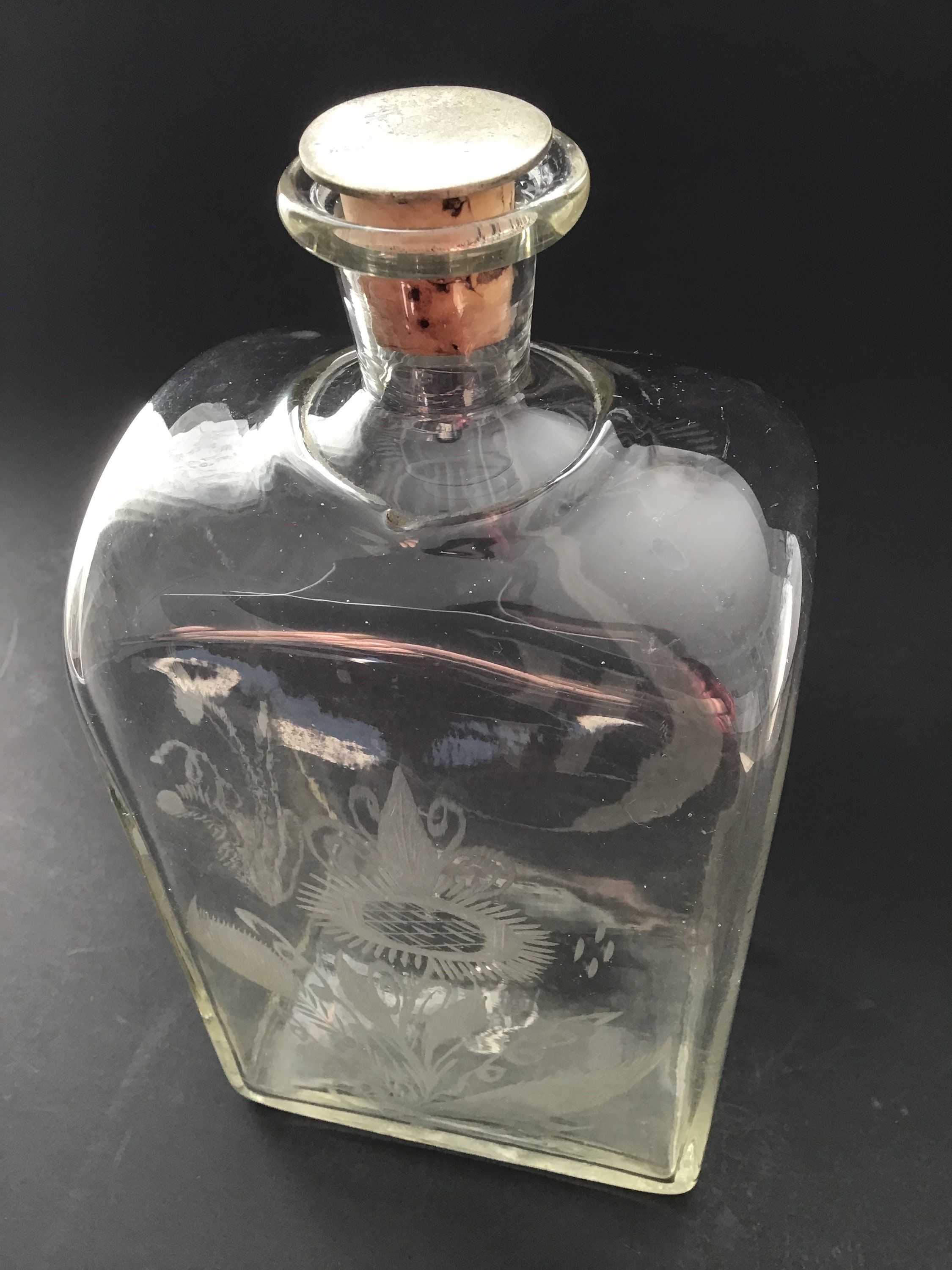 Antique Swedish Hand Blown Crown and Flowers Etched Bottle/decanter ...