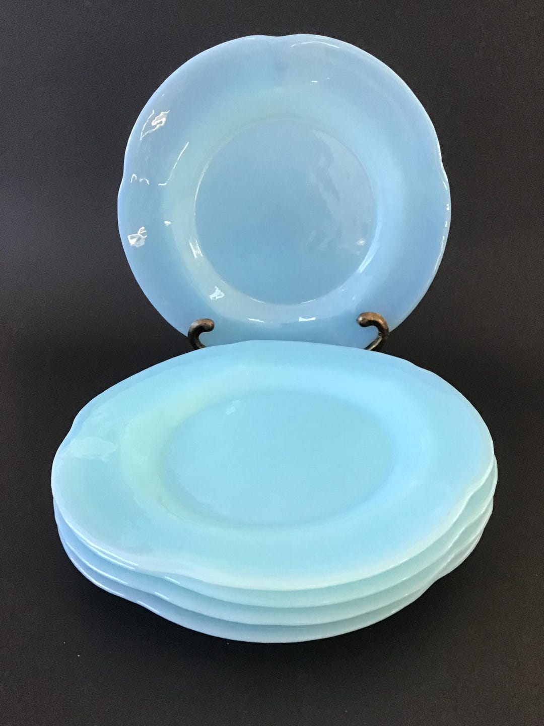 Murano Blue Opaline Semi Transcluent Art Glass Plates Mid-century ...