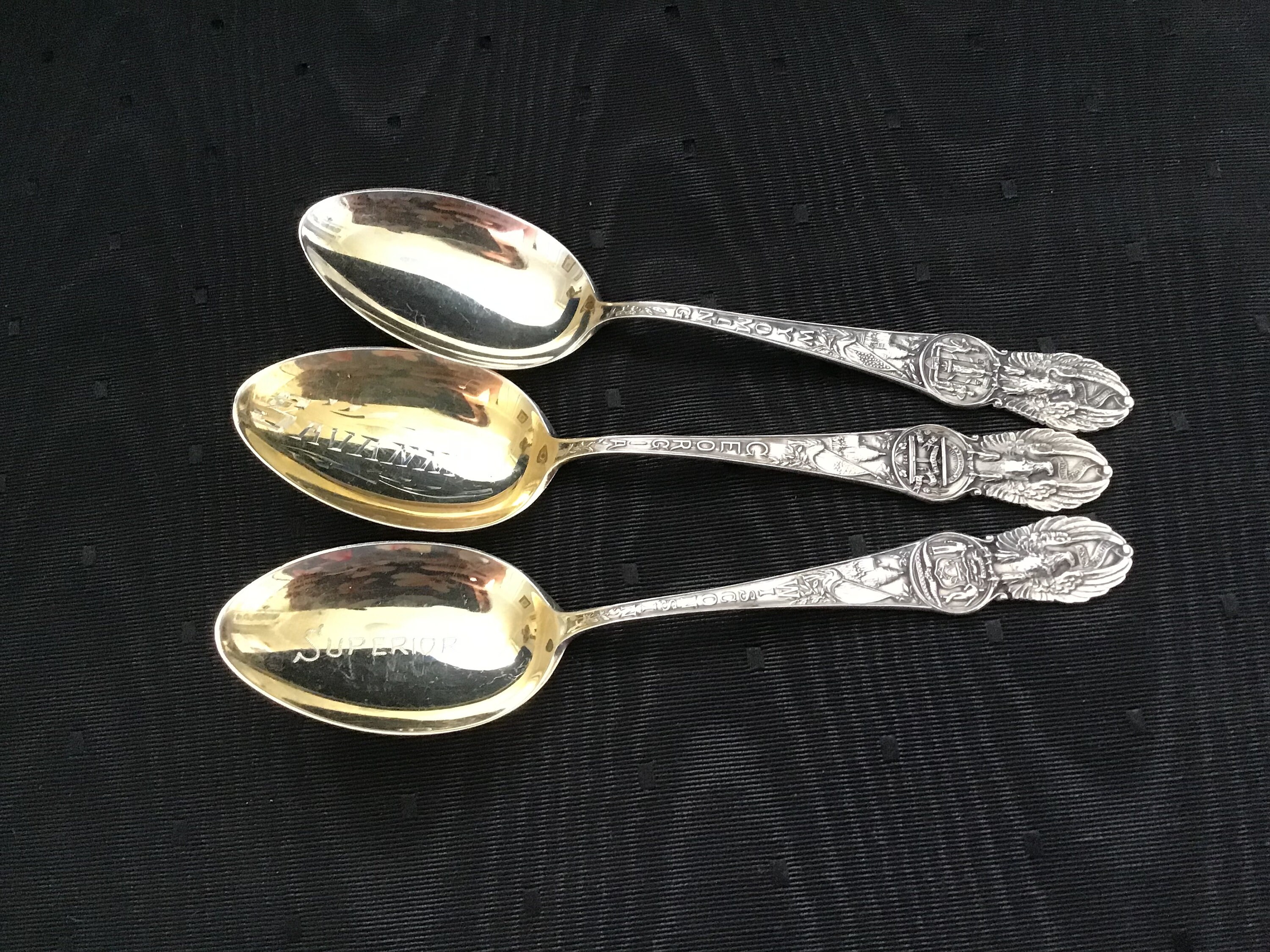 Three Antique Sterling Souvenir Spoons by Manchester Silver Company ...