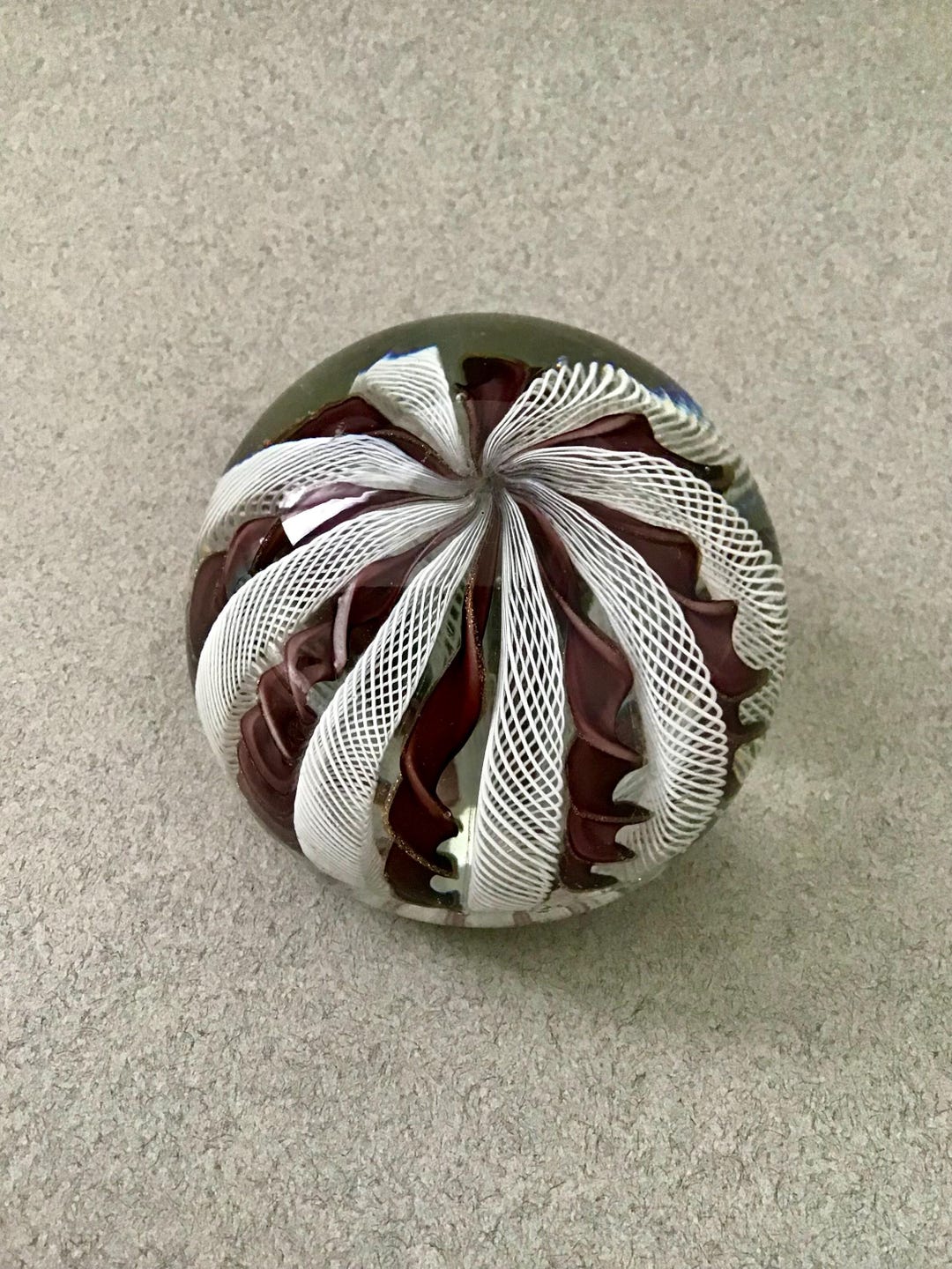 Vintage Murano Paperweight White Zanfirico Lattice Filigree and Purple ...