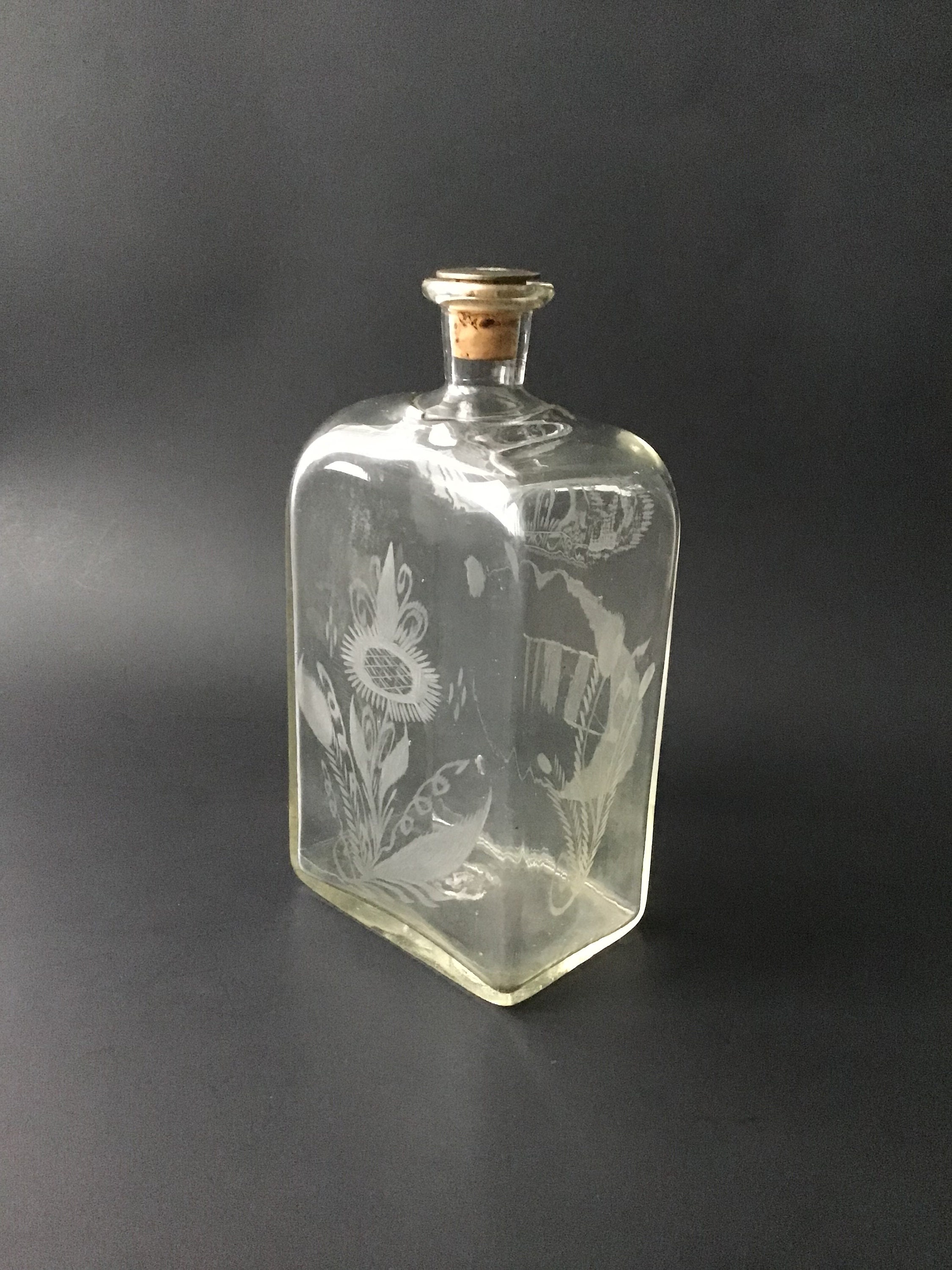 Antique Swedish Hand Blown Crown and Flowers Etched Bottle/decanter ...
