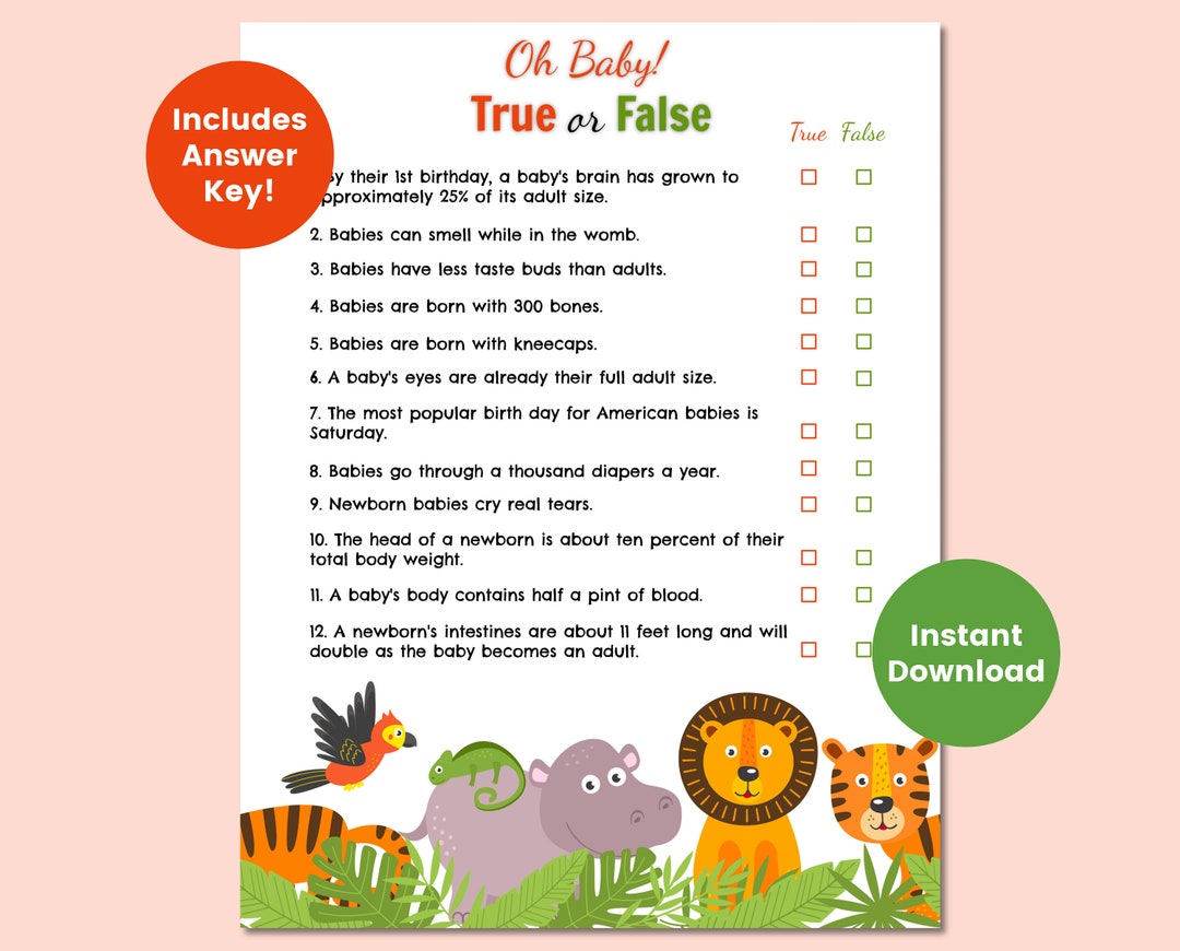 True or False Baby Shower Game Printable Gender Neutral Baby - Etsy Ireland