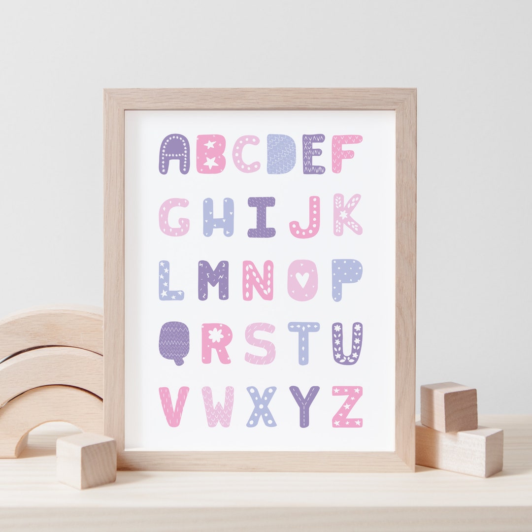 Alphabet Poster, Nursery Decor Wall Art, ABC Alphabet Print for Girls ...