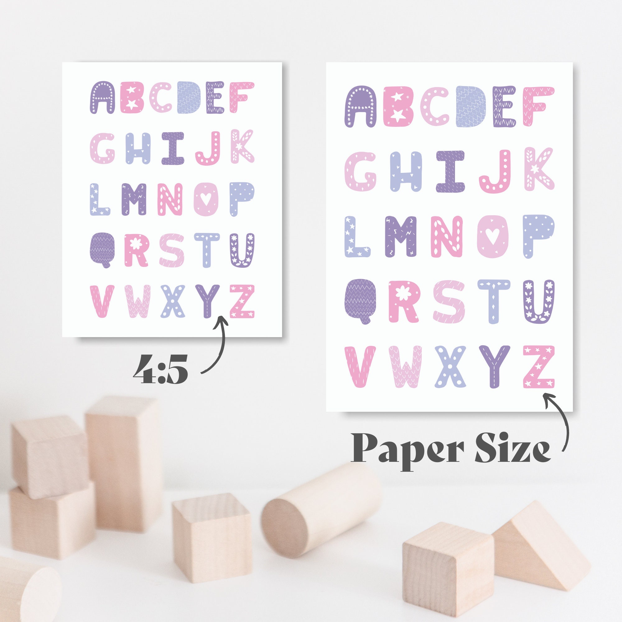 Alphabet Poster, Nursery Decor Wall Art, ABC Alphabet Print for Girls ...