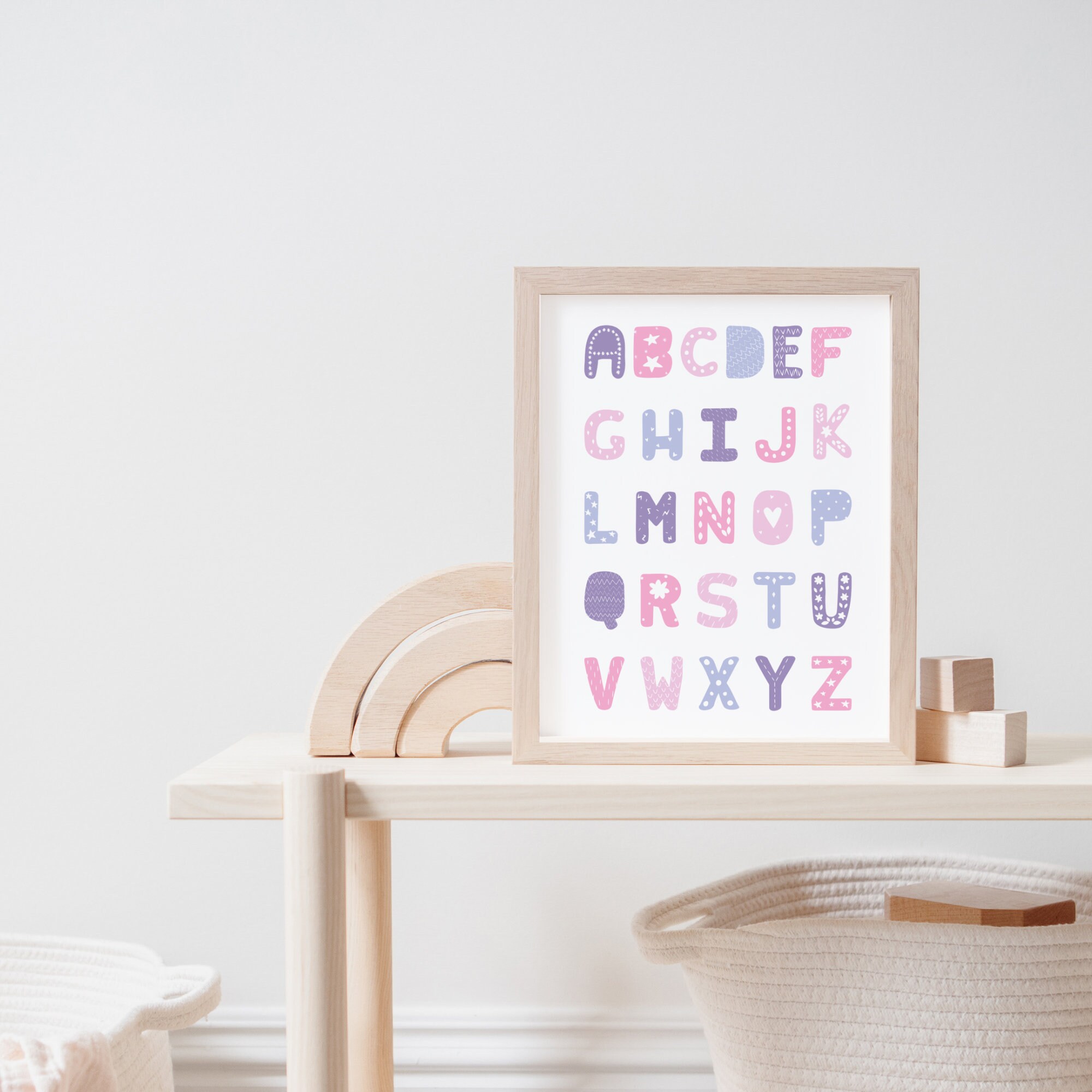 Alphabet Poster, Nursery Decor Wall Art, ABC Alphabet Print for Girls ...