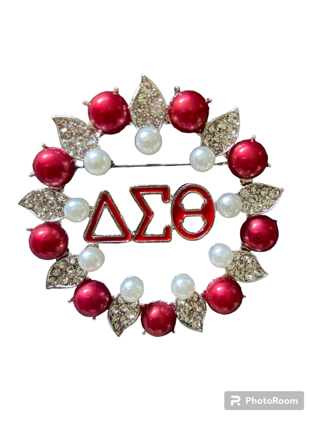 Delta Sigma Theta Brooch Womens Red Rhinestone Pin White Pearls ...
