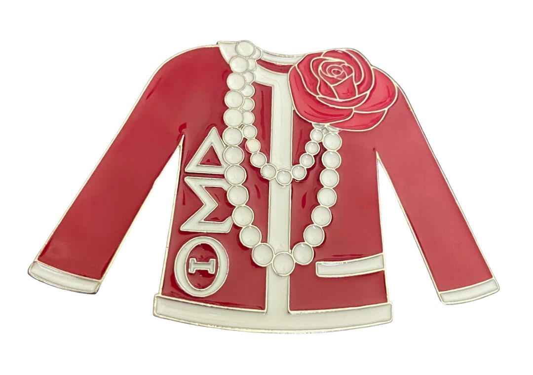 Delta Sigma Theta Brooch Womens Red Flower Jacket Pin White Pearls ...