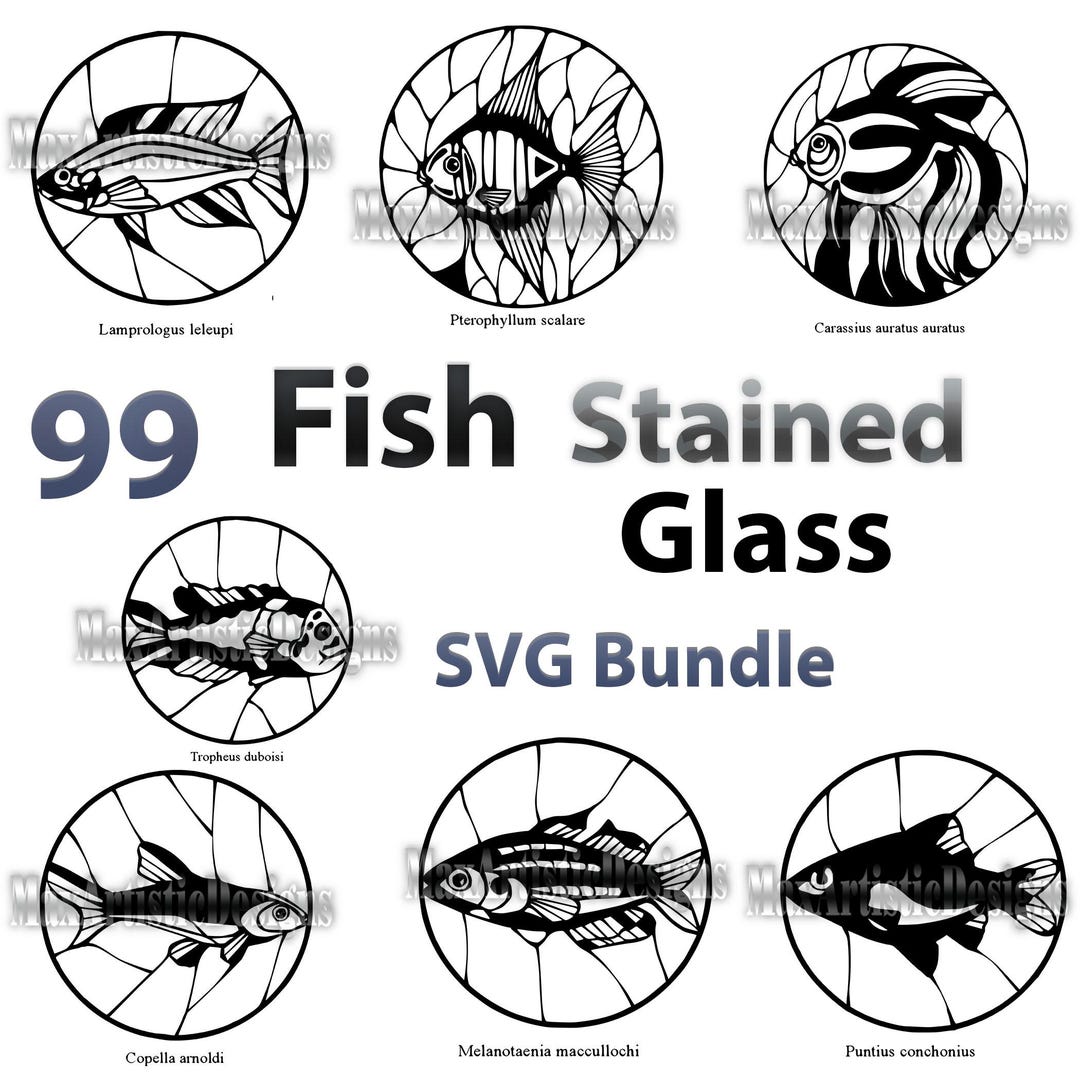 99 Fish SVG Bundle Stained Glass Vector Graphics | Aquarium Species ...