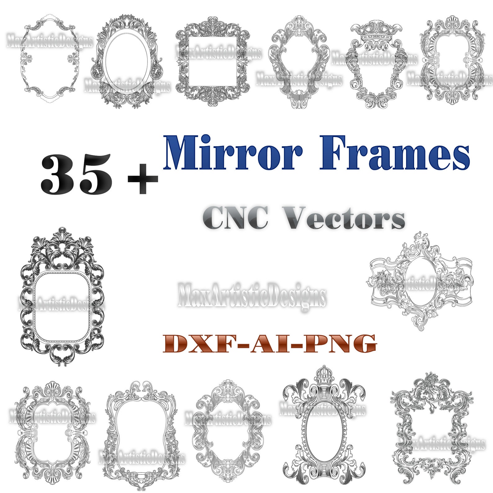 35 Wooden Mirror Frame Laser Cut Vectors DXF for CNC Plasma - Etsy