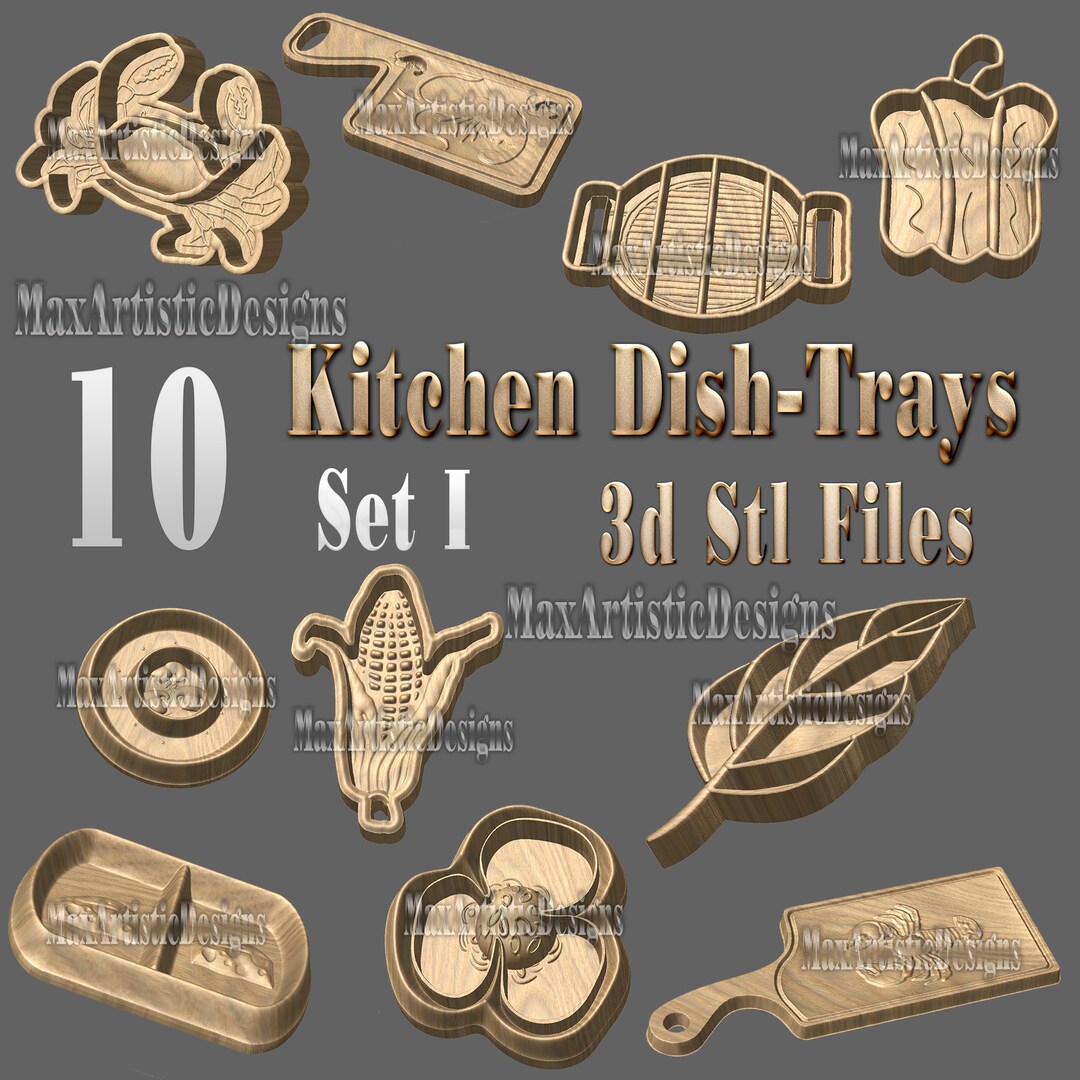 9+ Kitchen Trays Food Shapes 3d STL Set I for CNC Router 3D Printers ...