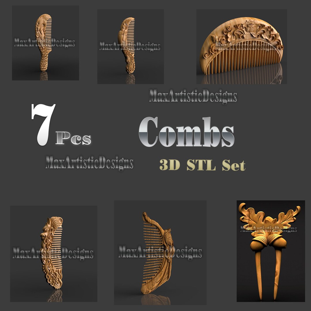 6 3d Stl Files Combs Models Artistic Set for 3d Printers Digital ...