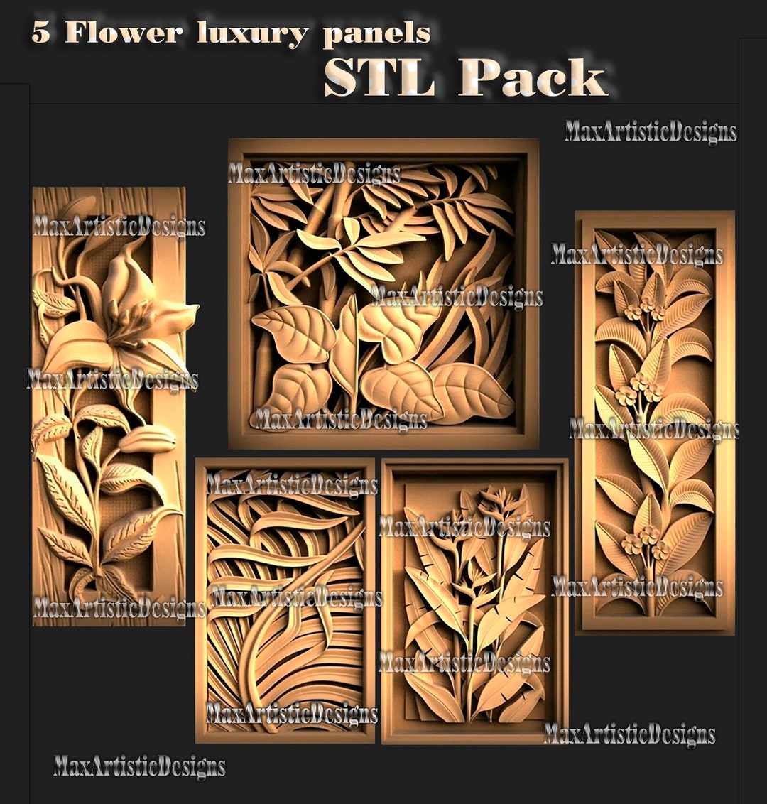 5 Floral Frame 3D STL Models for CNC Router Plant Decor Panels ...