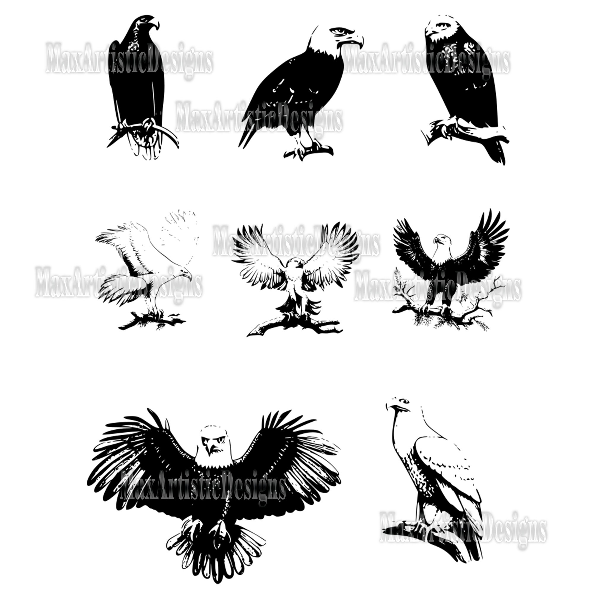 50+ Eagle Figures Cnc Vectors Pack Svg Dxf Eps Files Patriotic Birds ...