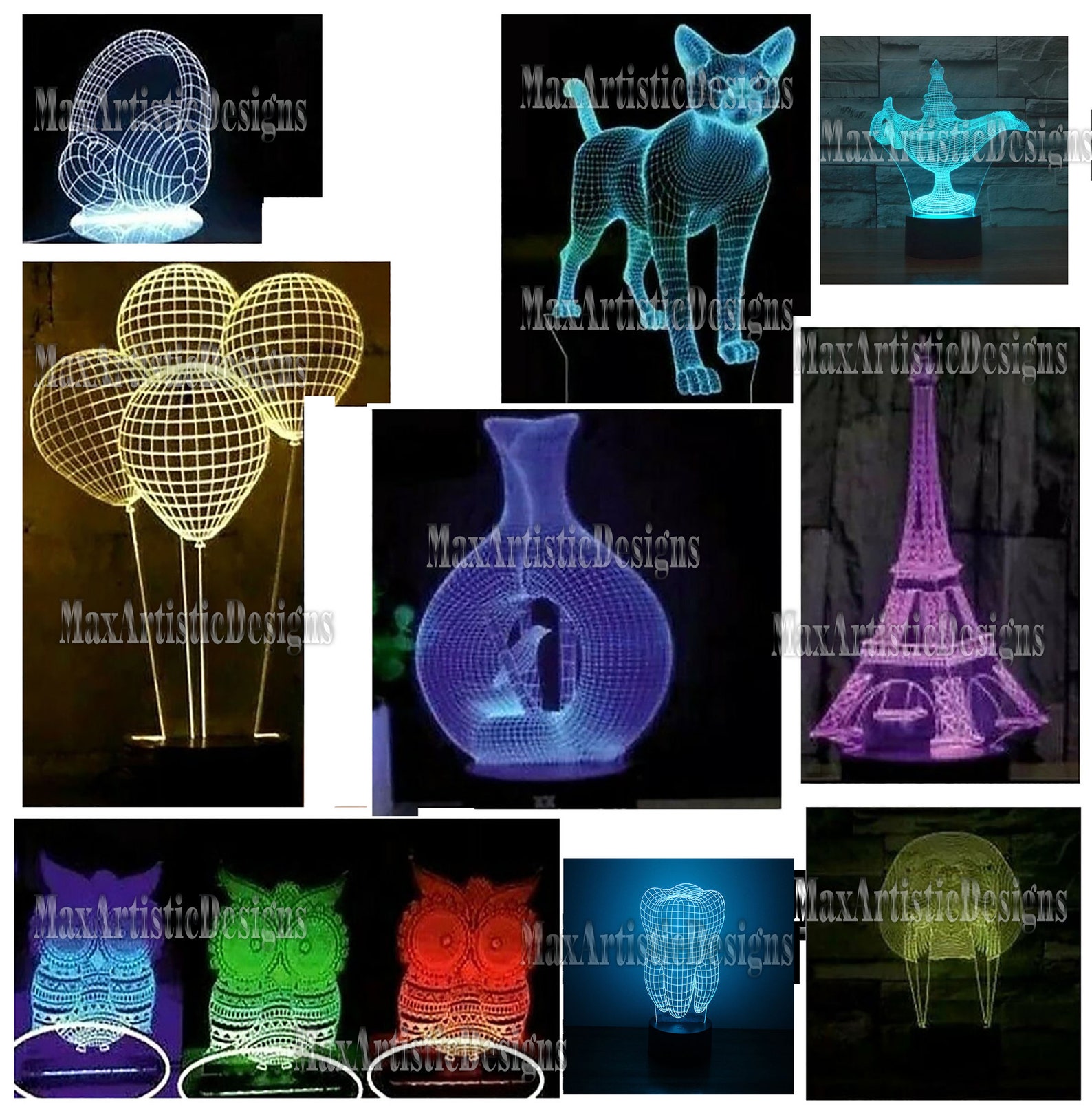 42 Dxf Acrylic 3d Illusion Lamp Led Vectors Pdf Dxf Jpg for Cnc and ...