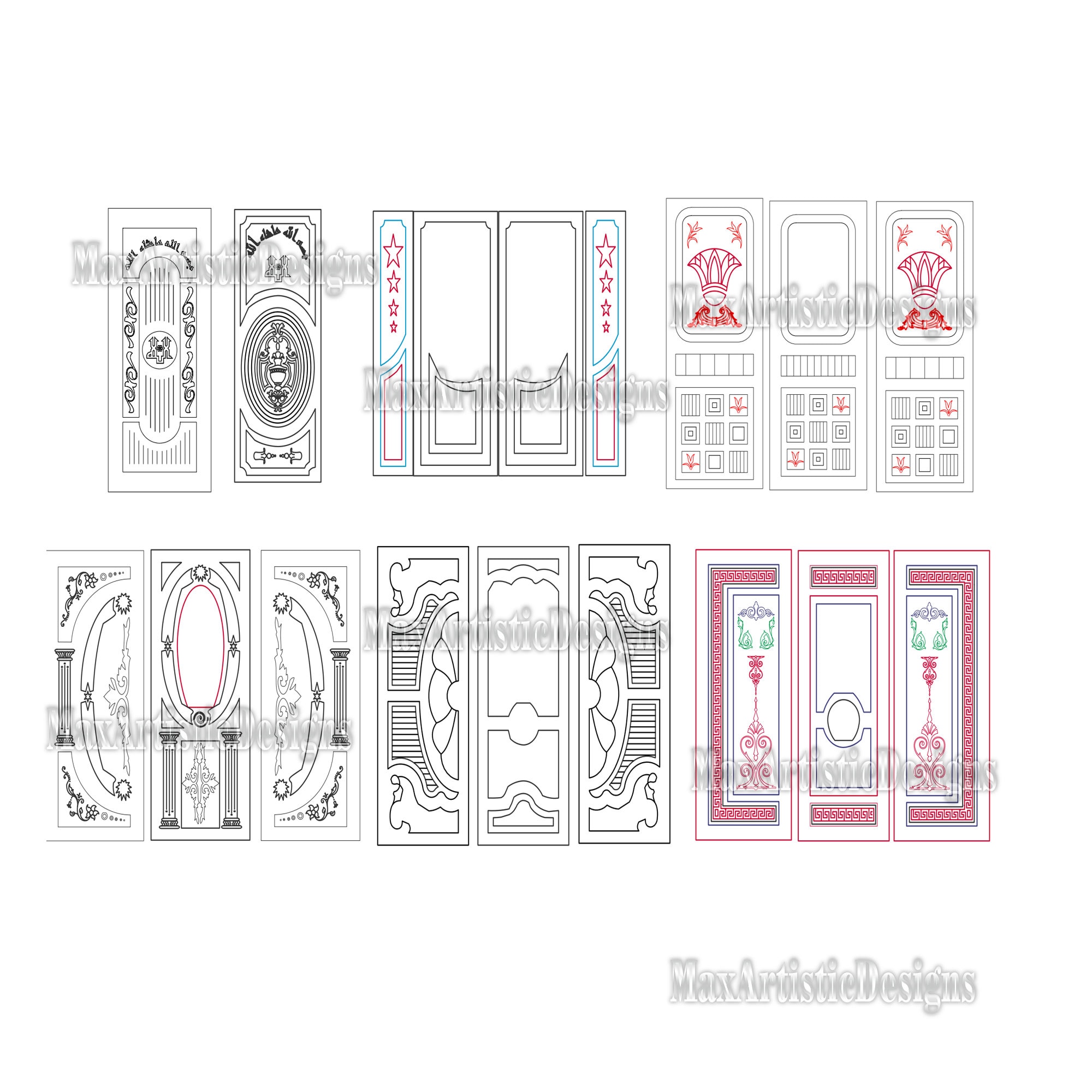 40 + Dxf Vector Set - 3 Doors Joined Files for CNC Router Laser Cut ...