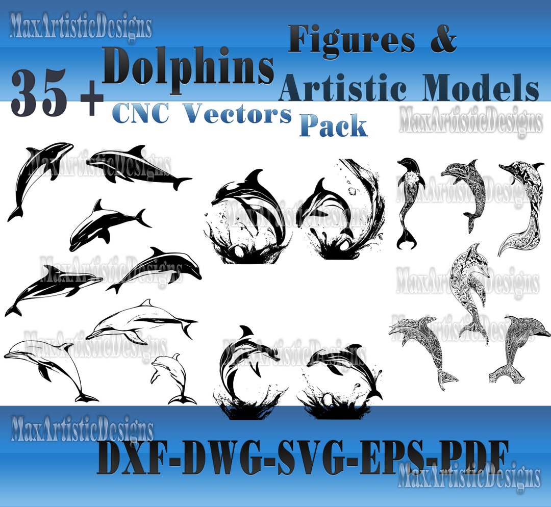 35+ Dolphins Artistic Designs Cnc Vectors Pack Dxf Svg Eps Figures ...