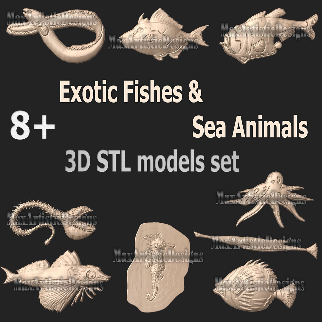 9 Exotic Fishes and Sea Animals 3d Stl Files for Cnc Router Bas Relief ...