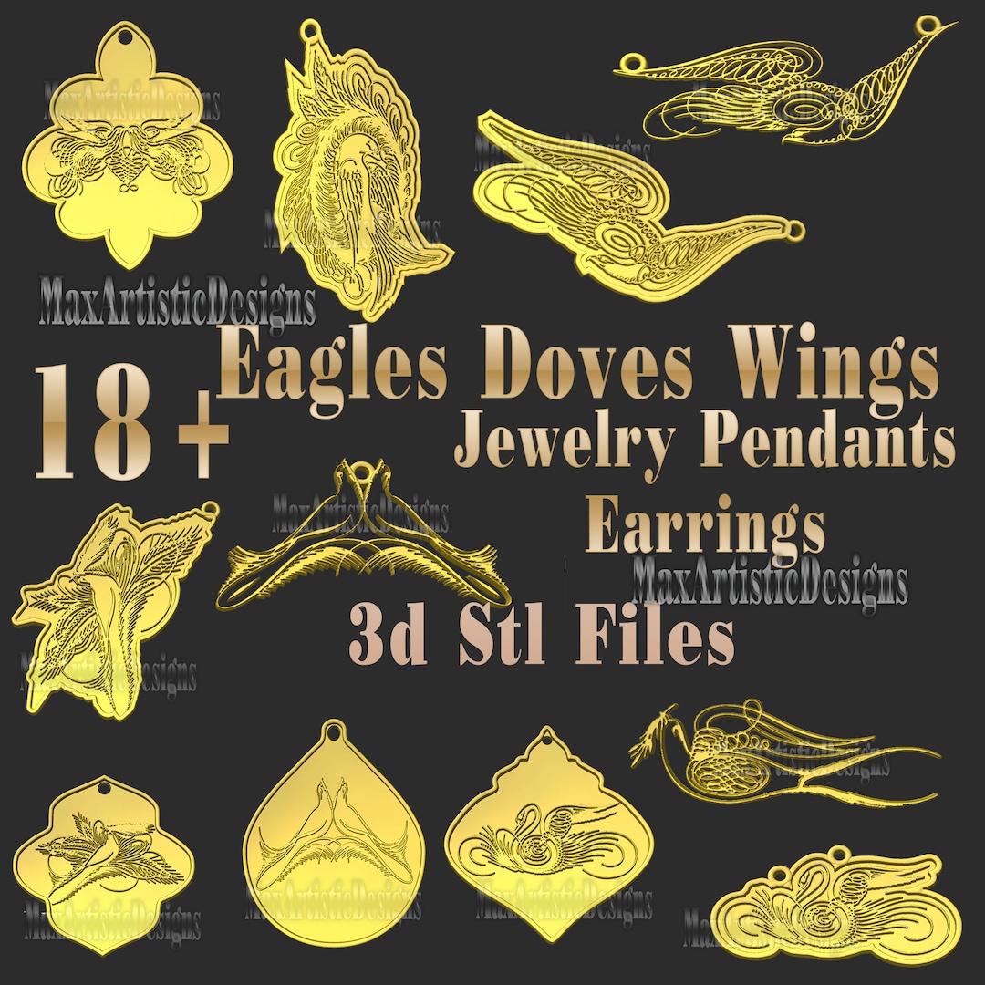 21 3D STL Eagle & Dove Wing Jewelry Files for Pendants, Earrings ...