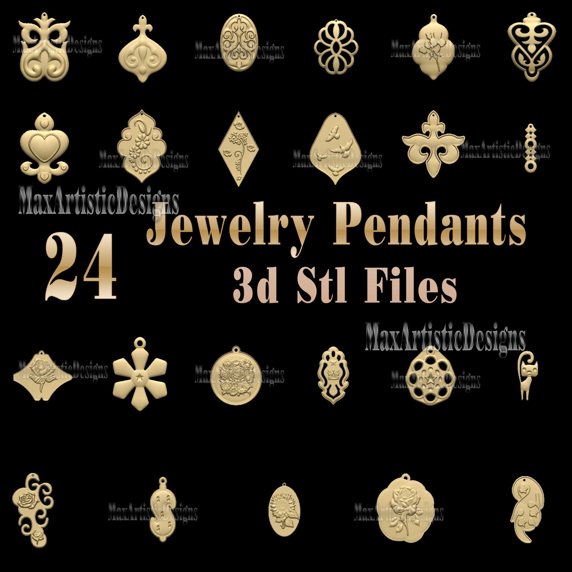 24 Jewelry Pendant 3D STL Files for 3d Printers CNC Routers - Download ...