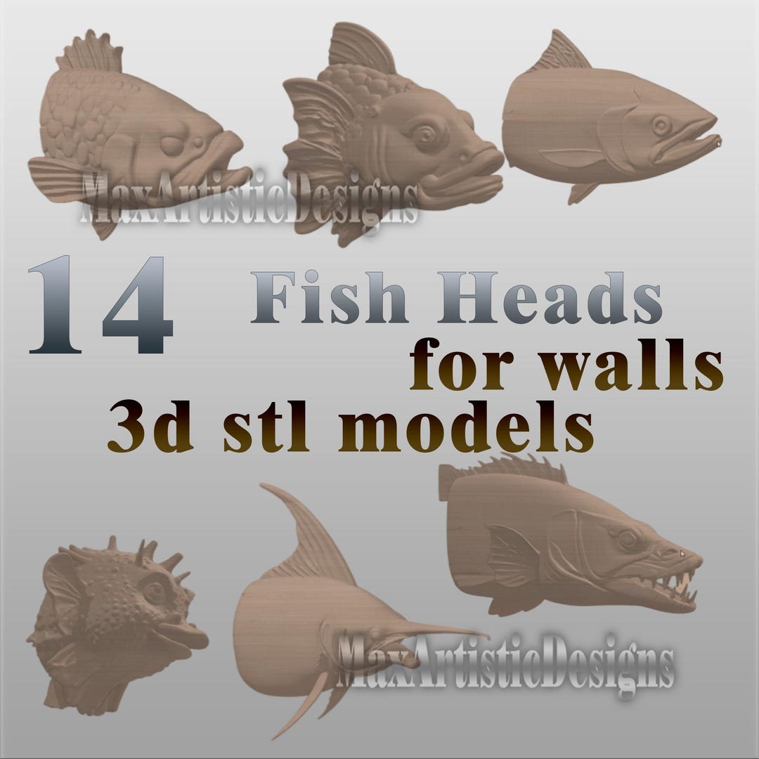 14 Fish Head Wall Art 3d STL Models for 3d Printers Cnc Routers ...