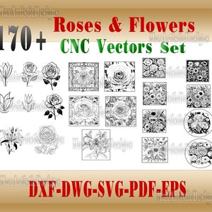 175 Roses and Flowers Cnc Vectors Pack Svg Dxf Eps Rose Panels Cricut ...