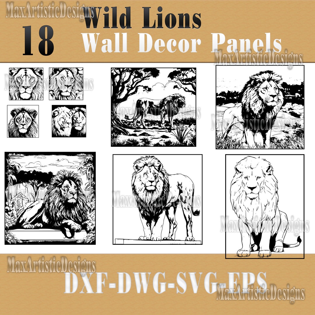 17+ Wild Lions Panels Cnc Vectors Set Lion in Zoo Landscapes Wall Decor ...